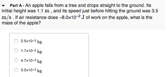 Solved - Part A-An apple falls from a tree and drops | Chegg.com