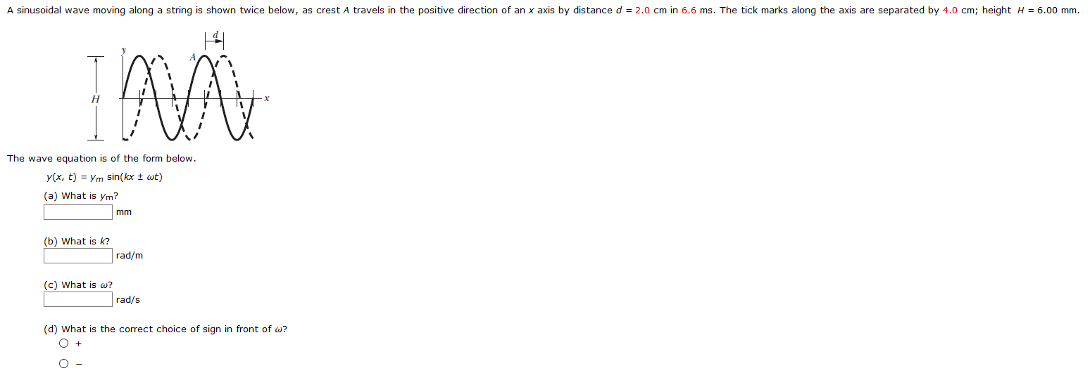 Solved A sinusoidal wave moving along a string is shown | Chegg.com