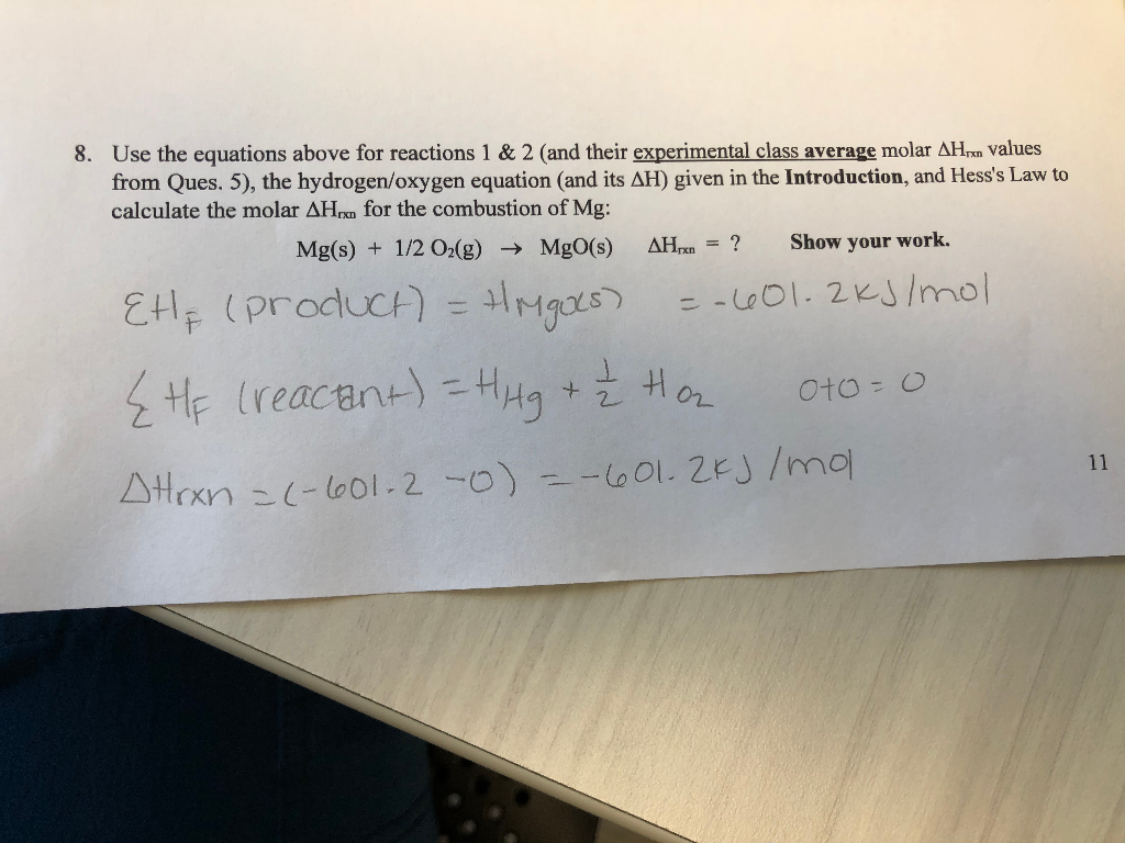Solved 1. Using the H0f values: Mg(s) = 0 kJ/mol; O2(g) = 0 | Chegg.com