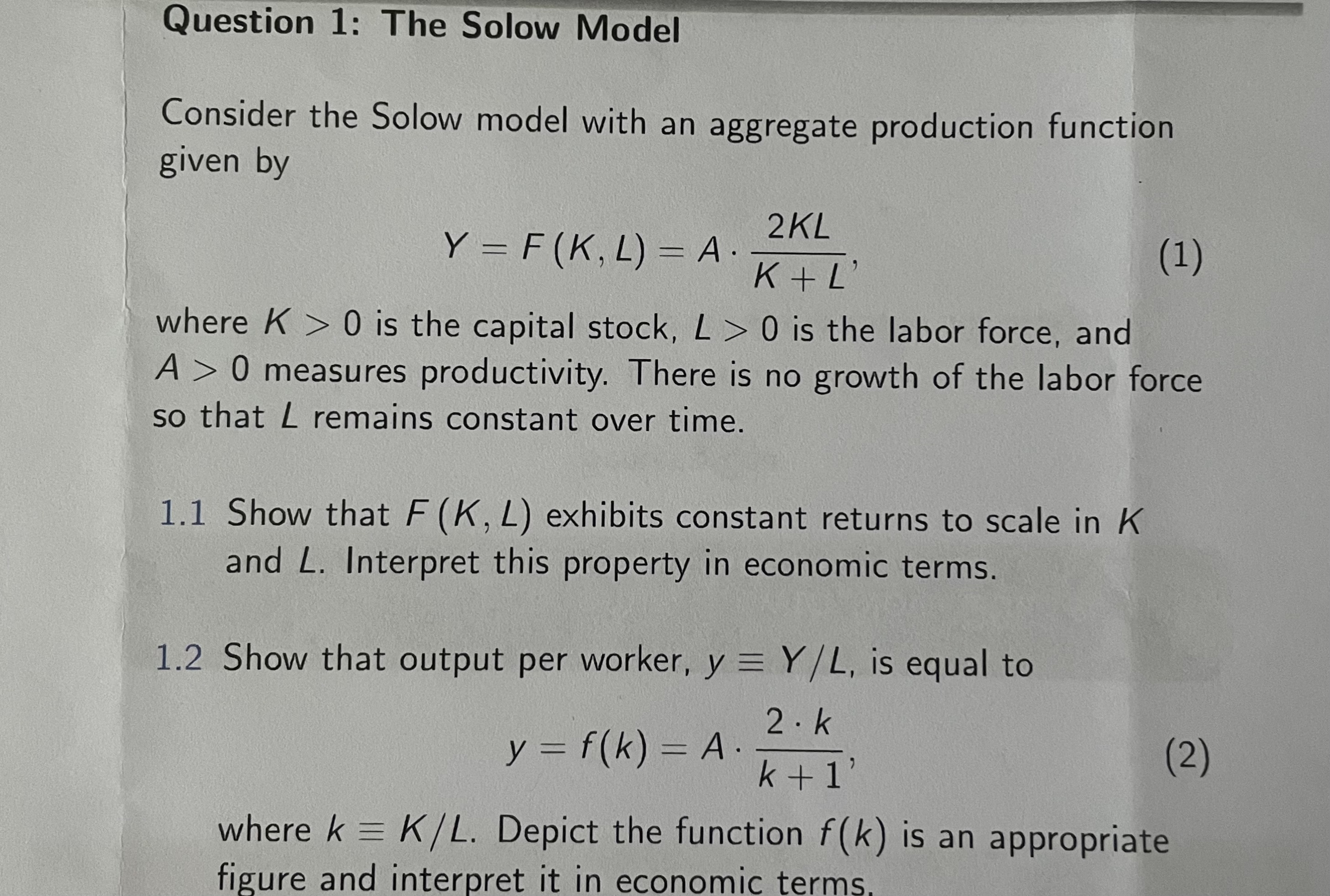 Solved Consider the Solow model with an aggregate production | Chegg.com