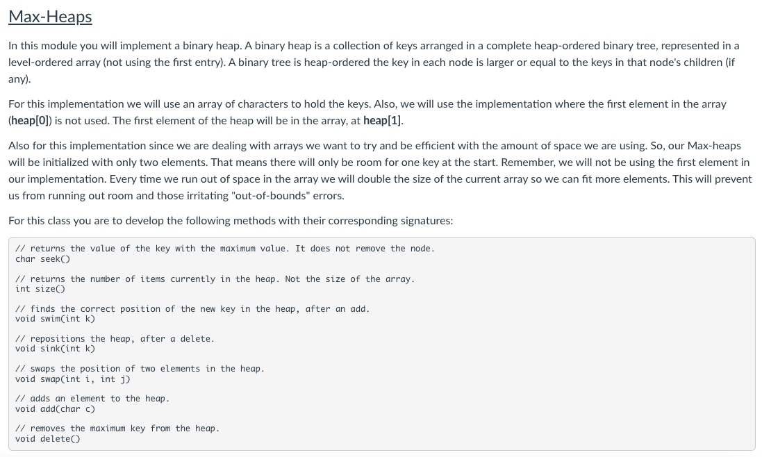 Solved Max-Heaps In this module you will implement a binary | Chegg.com | Chegg.com