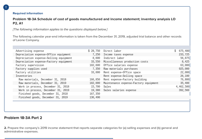Solved Required information Problem 18-3A Schedule of cost | Chegg.com