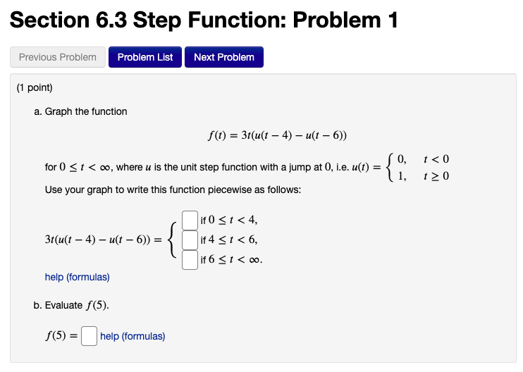 Solved Section 6.3 Step Function: Problem 1 Previous Problem | Chegg.com