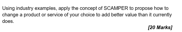 Solved Using industry examples, apply the concept of SCAMPER | Chegg.com