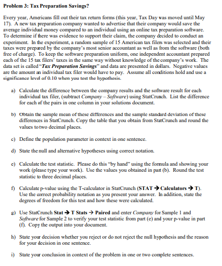 Problem 3: Tax Preparation Savings? Every year, | Chegg.com