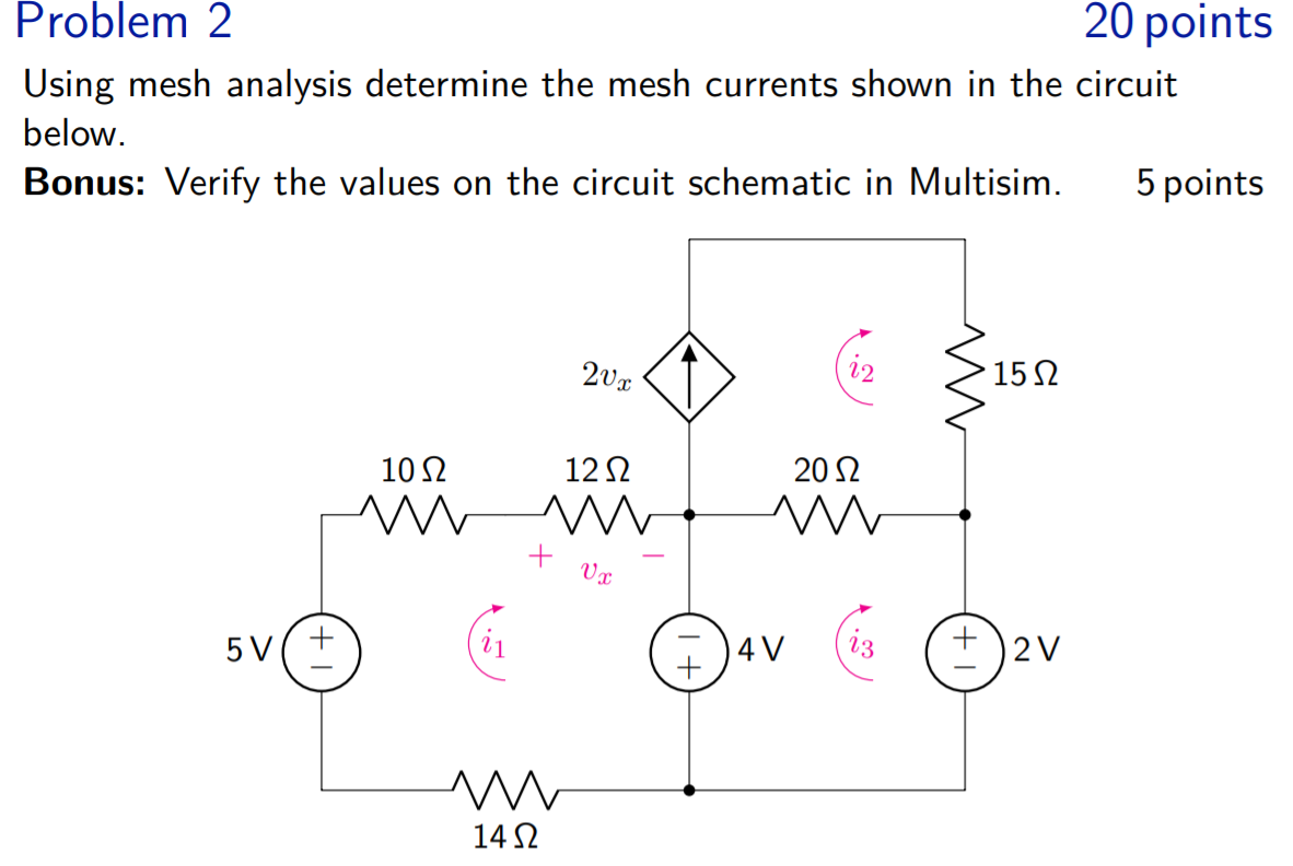 Solved Problem 2 20 points Using mesh analysis determine the | Chegg.com
