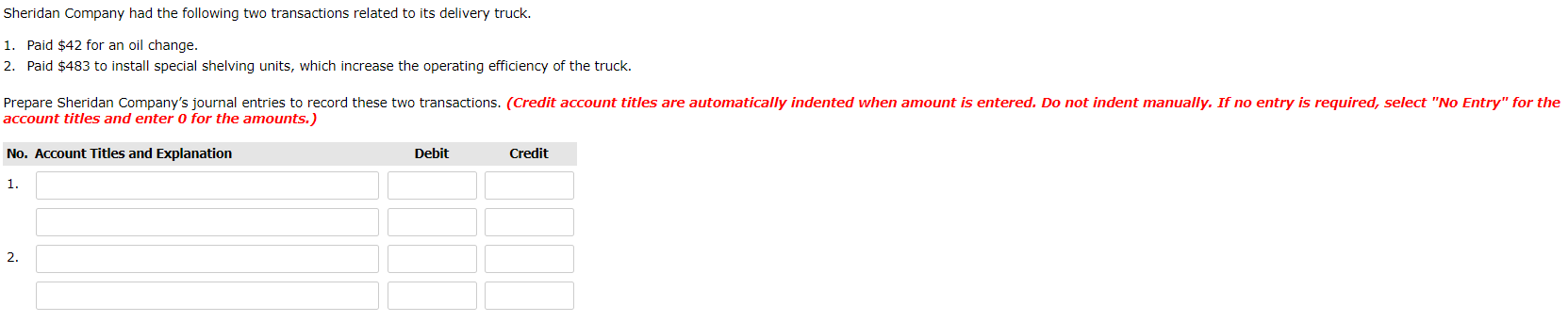 Solved Sheridan Company had the following two transactions | Chegg.com