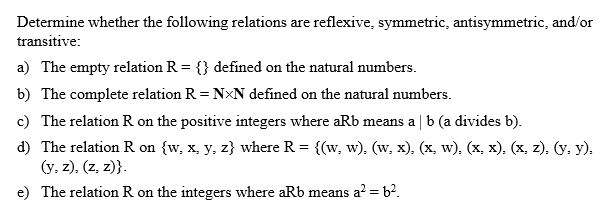 Solved Determine whether the following relations are | Chegg.com