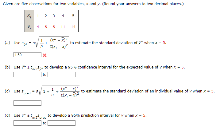 Solved Given are five observations for two variables, x and | Chegg.com
