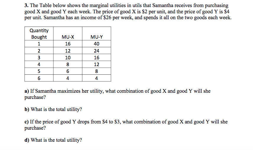 Solved 3. The Table below shows the marginal utilities in | Chegg.com