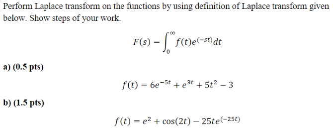 Solved Perform Laplace transform on the functions by using | Chegg.com