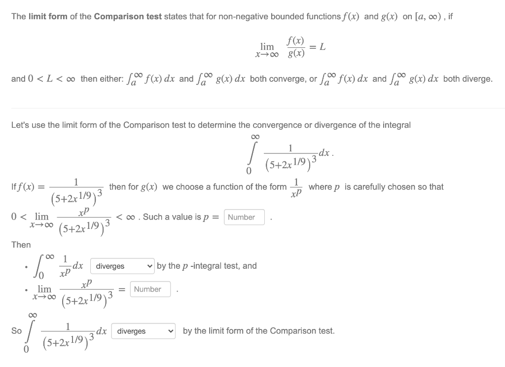 Solved The limit form of the Comparison test states that for | Chegg.com