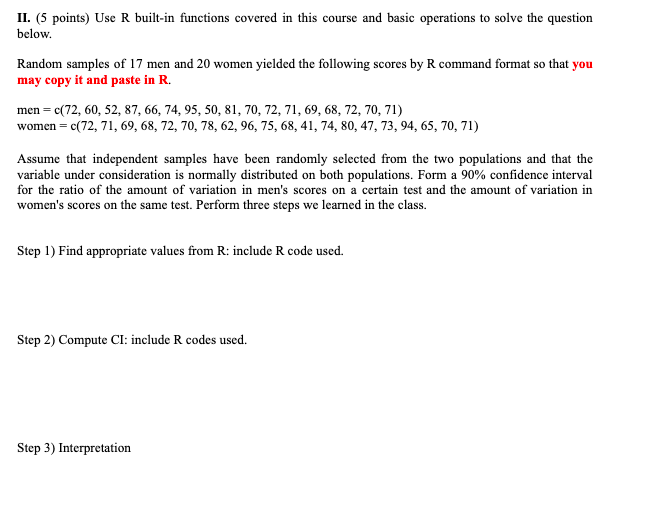 Solved II. (5 points) Use R built-in functions covered in | Chegg.com