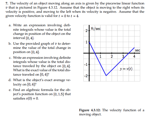 Solved 7. The velocity of an object moving along an axis is | Chegg.com