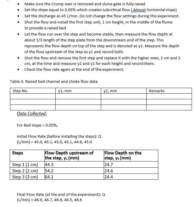 Make sure the Crump weir is removed and sluice | Chegg.com