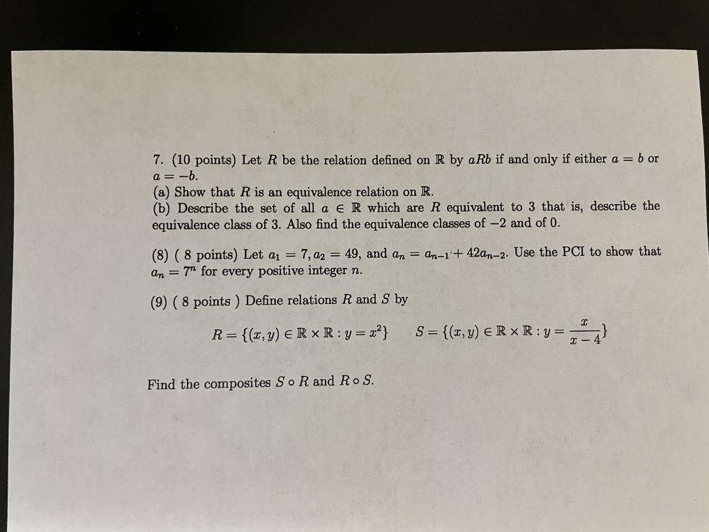 Solved 7. (10 points) Let R be the relation defined on R by | Chegg.com