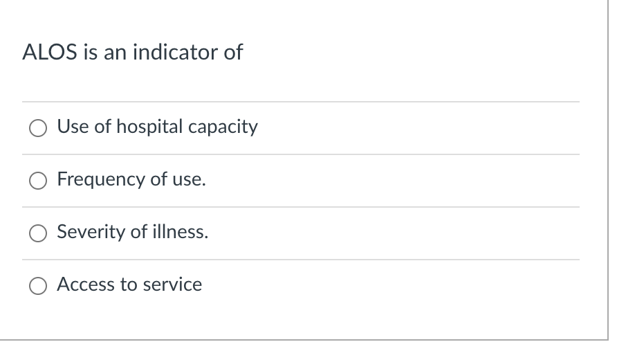 Solved ALOS is an indicator of Use of hospital capacity | Chegg.com