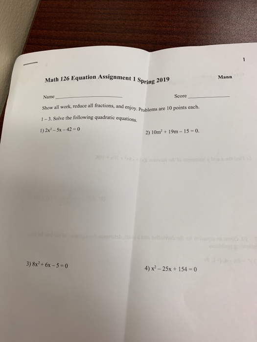 Solved Mann Math 126 Equation Assignmen ht 1 Spring 2019 | Chegg.com
