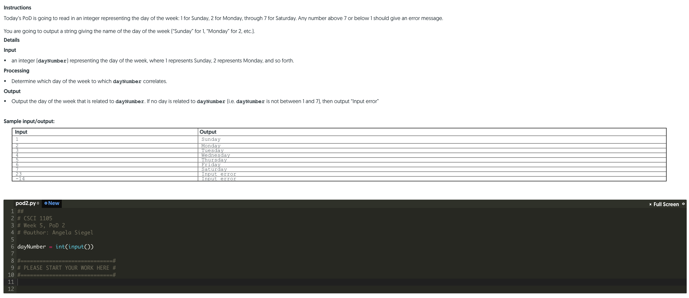 Solved Instructions Today's POD is going to read in an | Chegg.com