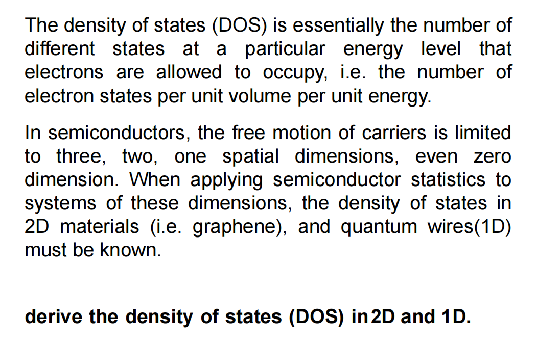 Solved The density of states (DOS) is essentially the number | Chegg.com
