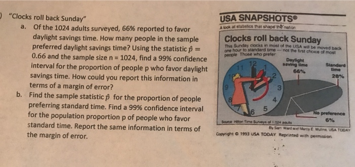 Solved "Clocks roll back Sunday" USA SNAPSHOTS A look at | Chegg.com