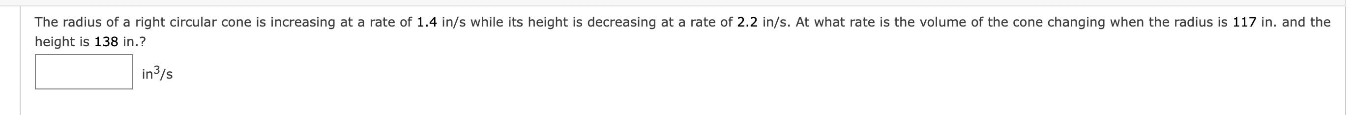 Solved height is 138 in.? in3/s | Chegg.com