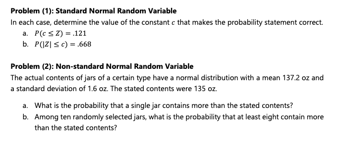 Solved Problem (1): Standard Normal Random Variable In each | Chegg.com