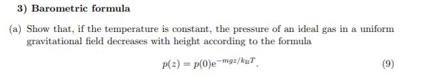 Solved b) How would barometric formula change if, instead of | Chegg.com