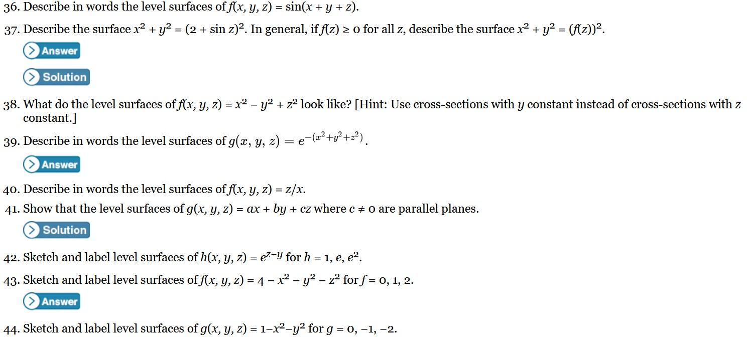 Solved 36. Describe in words the level surfaces of | Chegg.com