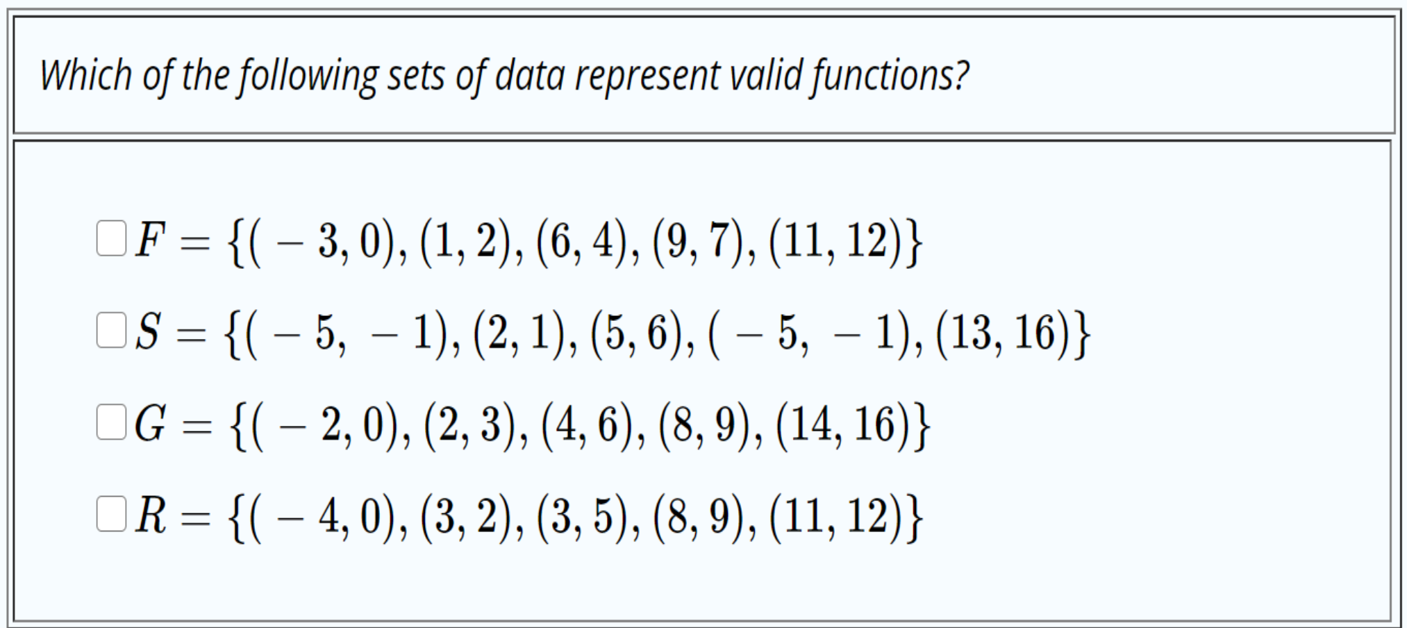 Solved Which of the following sets of data represent valid | Chegg.com
