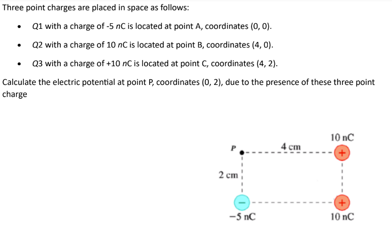 Solved Three point charges are placed in space as follows: - | Chegg.com