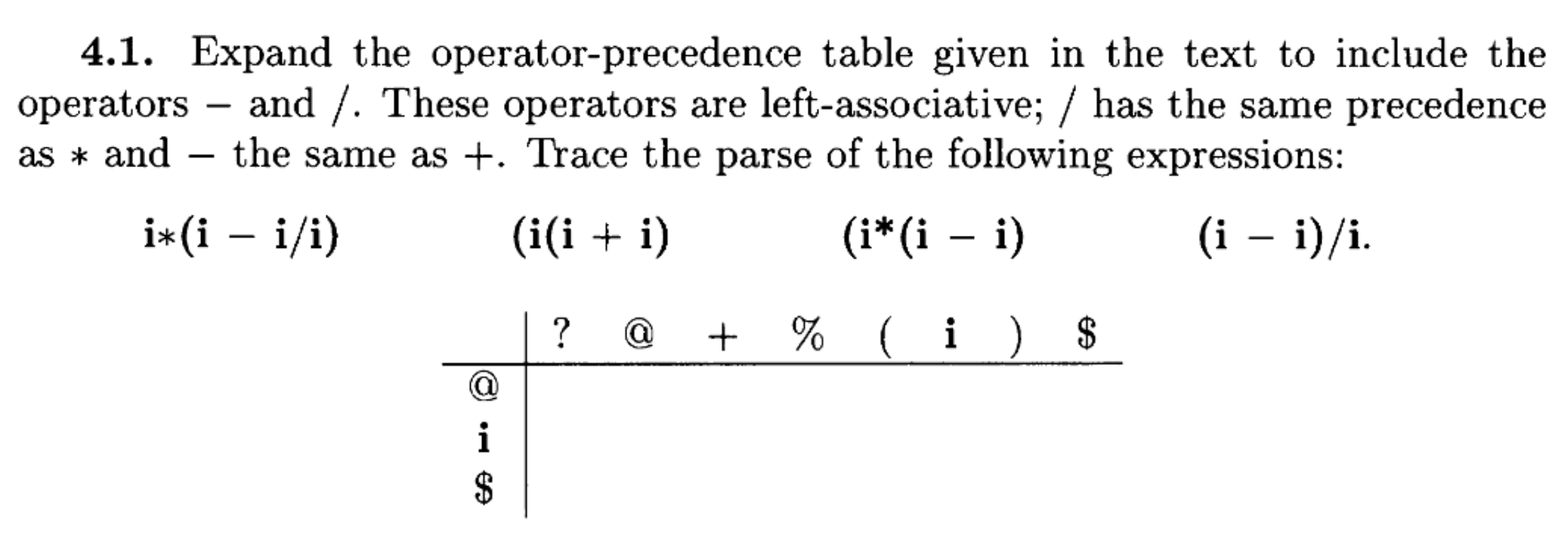 Solved 4.1. Expand the operator-precedence table given in | Chegg.com
