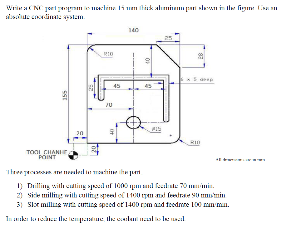 Write a CNC part program to machine 15 mm thick | Chegg.com