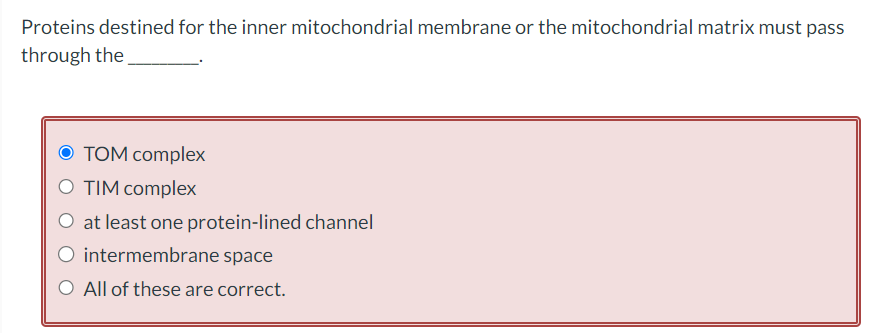 Solved Proteins destined for the inner mitochondrial | Chegg.com