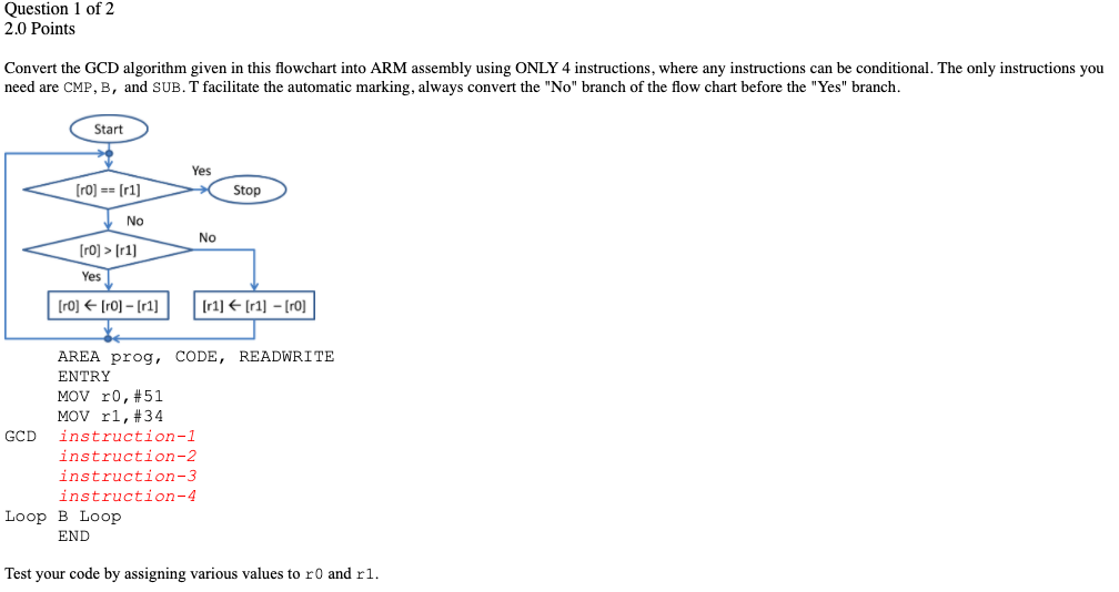 Question 1 of 2 2.0 Points Convert the GCD algorithm | Chegg.com