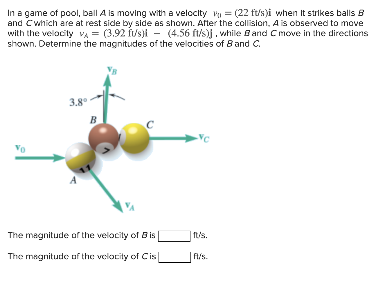 Solved In a game of pool, ball A is moving with a velocity | Chegg.com