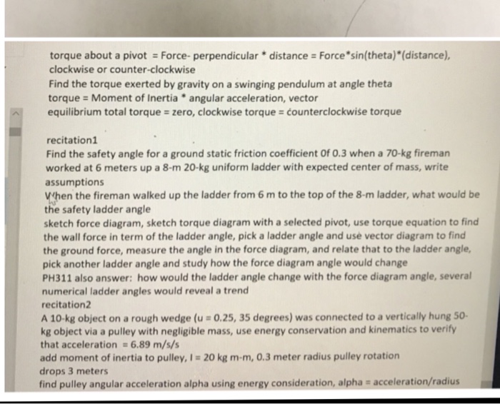 Solved torque about a pivot Force-perpendicular*distance | Chegg.com