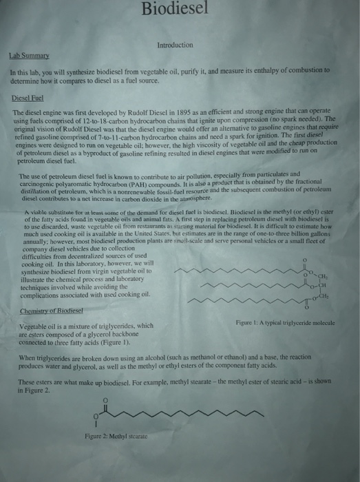 Solved Biodiesel Introduction Lab Summary In this lab, you | Chegg.com