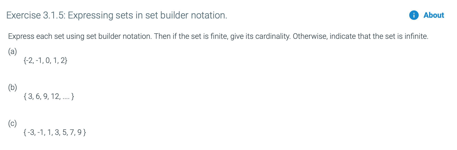 Solved Exercise 3.1.5: Expressing sets in set builder | Chegg.com