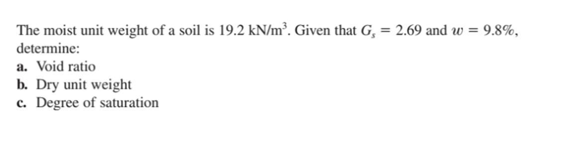 Solved The moist unit weight of a soil is 19.2 kN/m². Given | Chegg.com