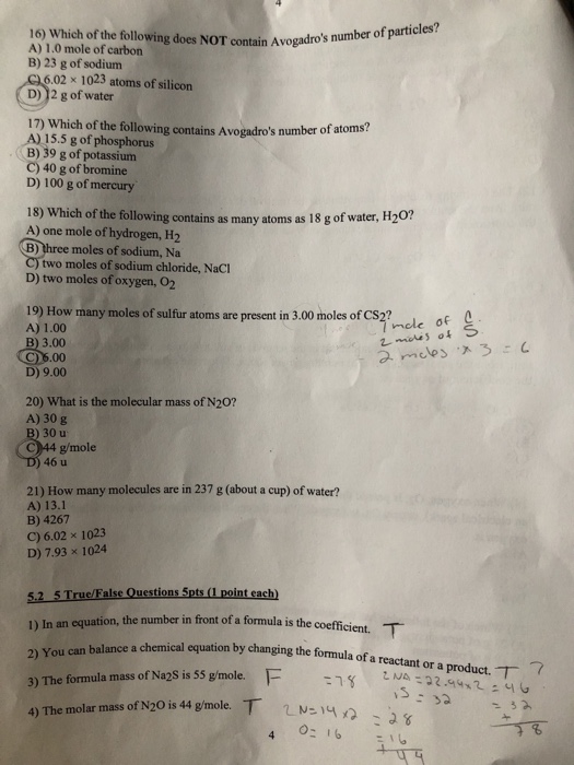 Solved 16) Which of the following does NOT contain Avogadros | Chegg.com