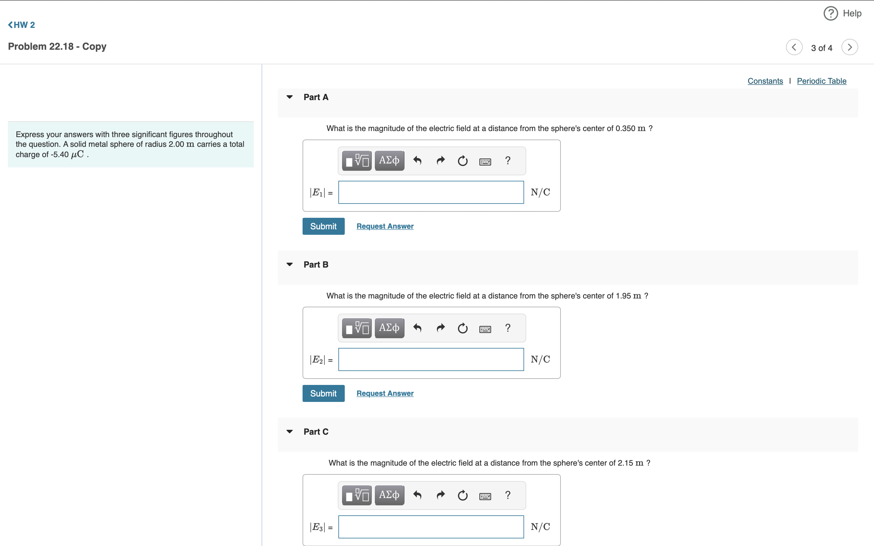Solved Problem 22.18 - Copy Express your answers with three | Chegg.com