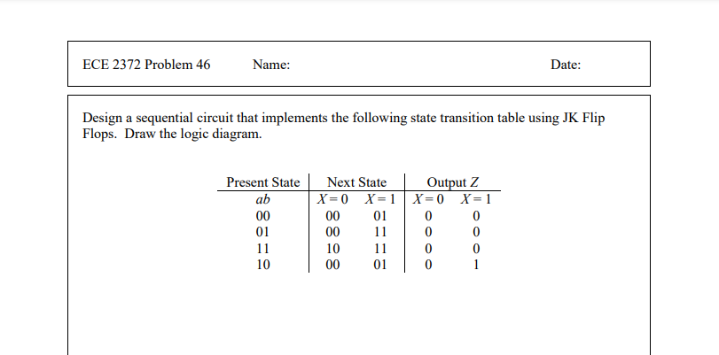 Solved Ece 2372 Problem 46 Name Date Design A Sequential