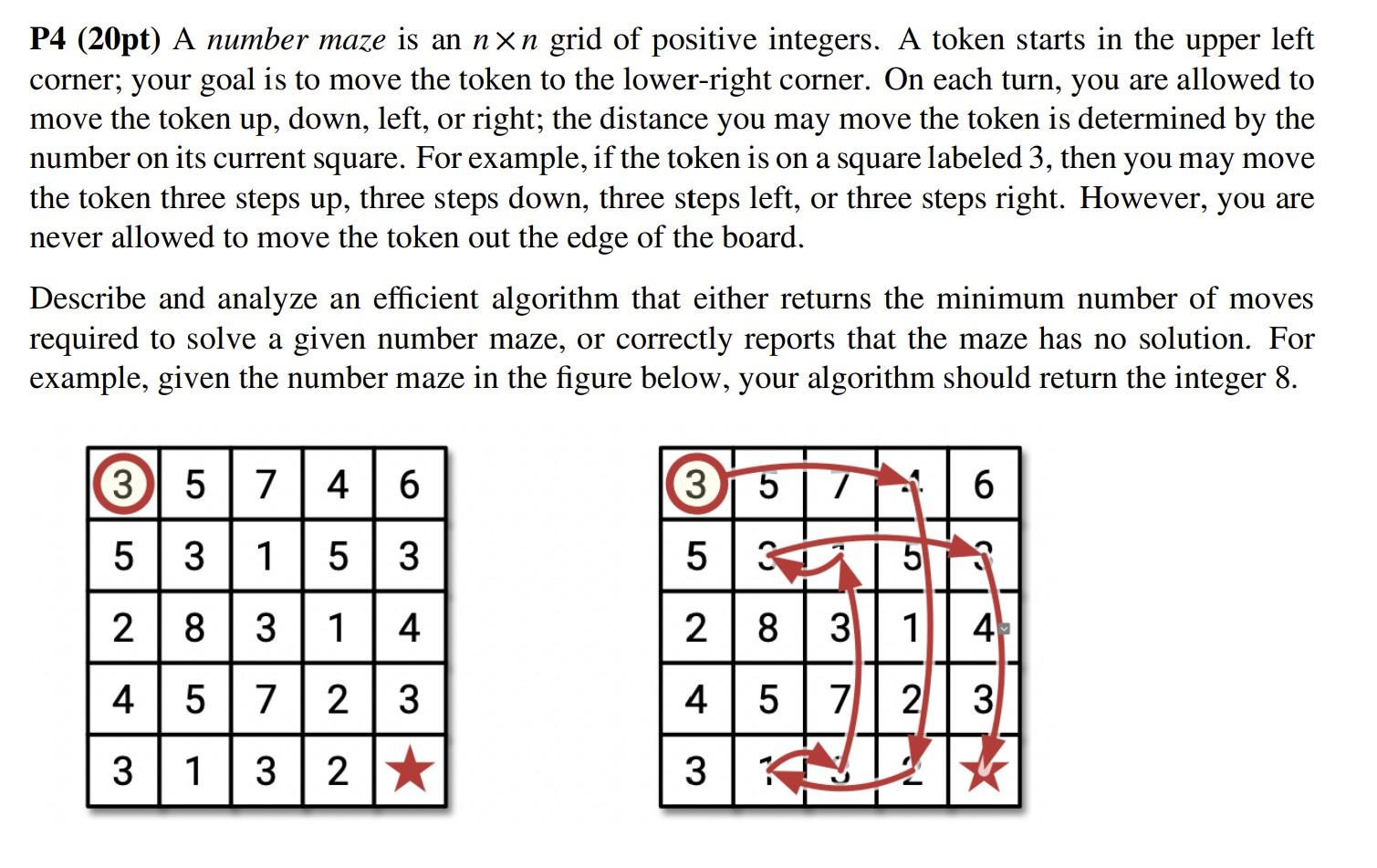 P4 (20pt) A number maze is an nxn grid of positive | Chegg.com