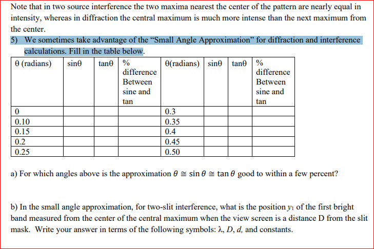 Solved 5) We sometimes take advantage of the “Small Angle | Chegg.com