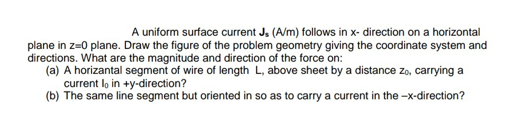 A uniform surface current Js (A/m) follows in x- | Chegg.com