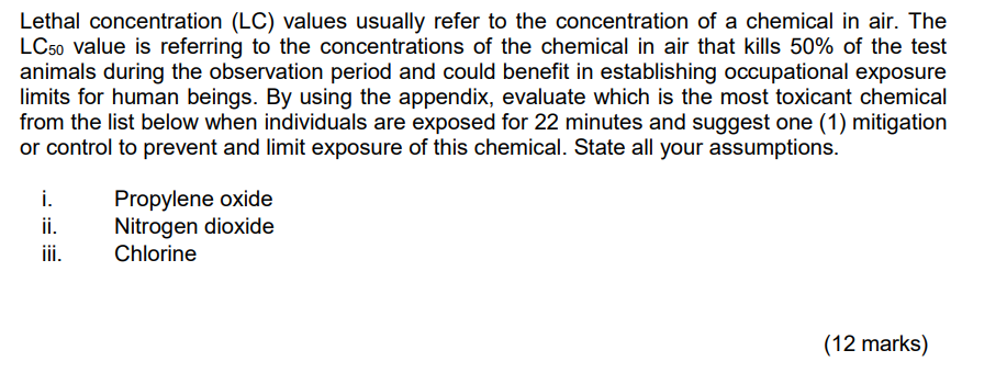 Solved Lethal concentration (LC) values usually refer to the | Chegg.com