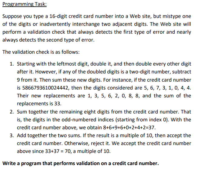 Programming Task: Suppose you type a 16-digit credit | Chegg.com