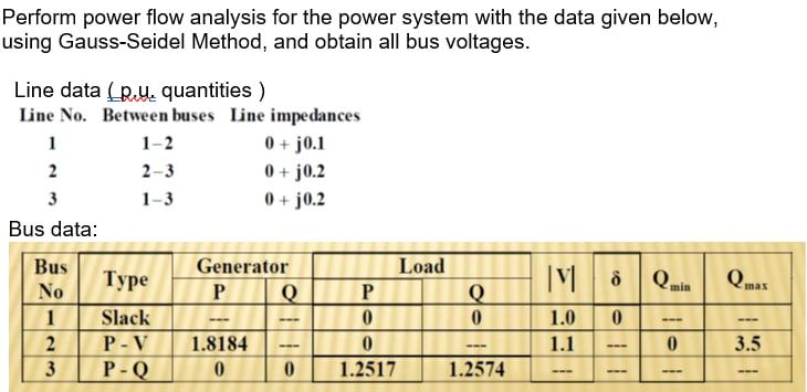 Solved Perform power flow analysis for the power system with | Chegg.com