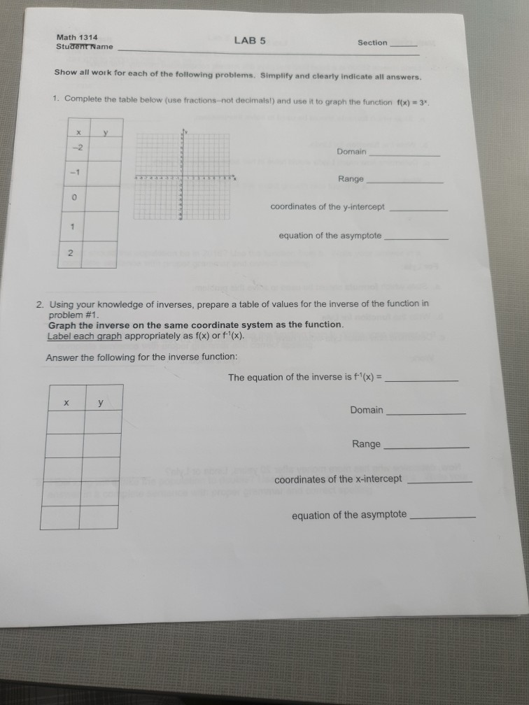 Solved Math 1314 Student Name LAB 5 Section Show all work | Chegg.com